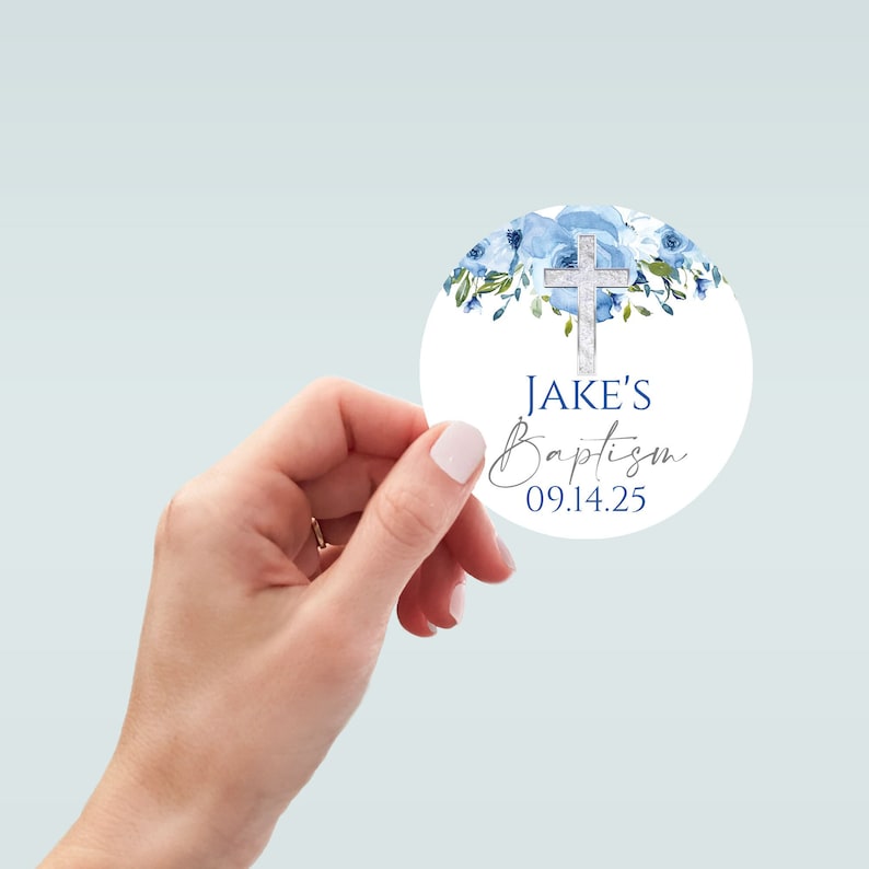 Blue Floral Baptism Stickers, Favor Labels - Etsy