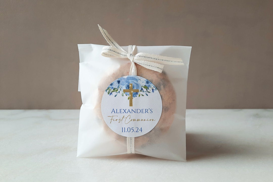 Blue Communion Stickers, First Communion Kisses Labels, Blue God Bless ...