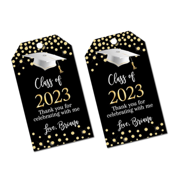 Black and Gold Graduation Thank You Tags, Digital Download, Graduation ...