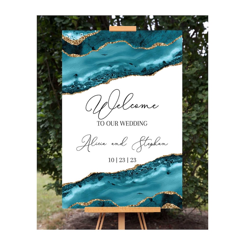 Teal and Gold Agate Wedding Welcome Sign Modern Agate Wedding - Etsy