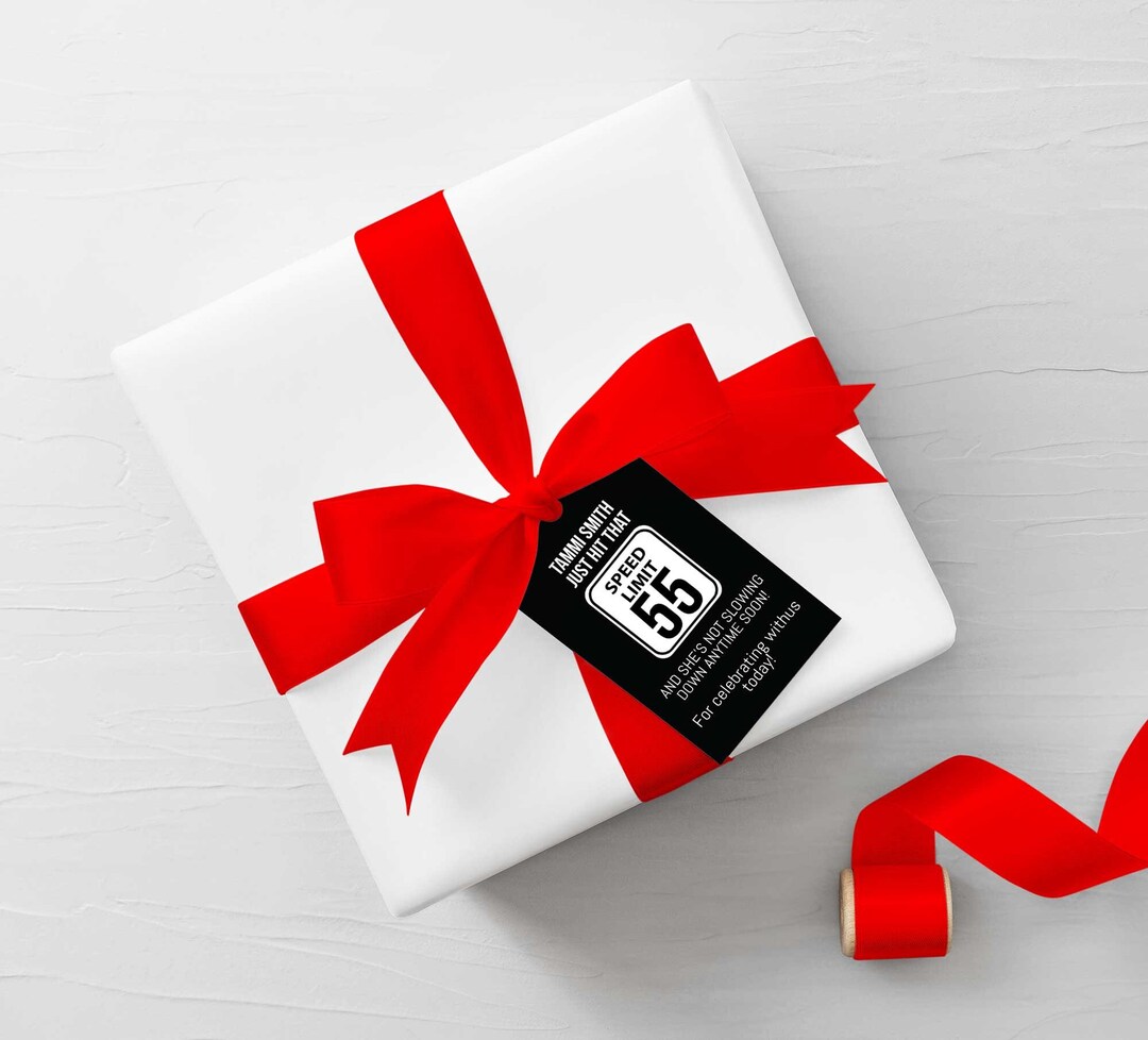 Speed Limit 55 Birthday Favor Tags, 55th Birthday Thank You Tags ...