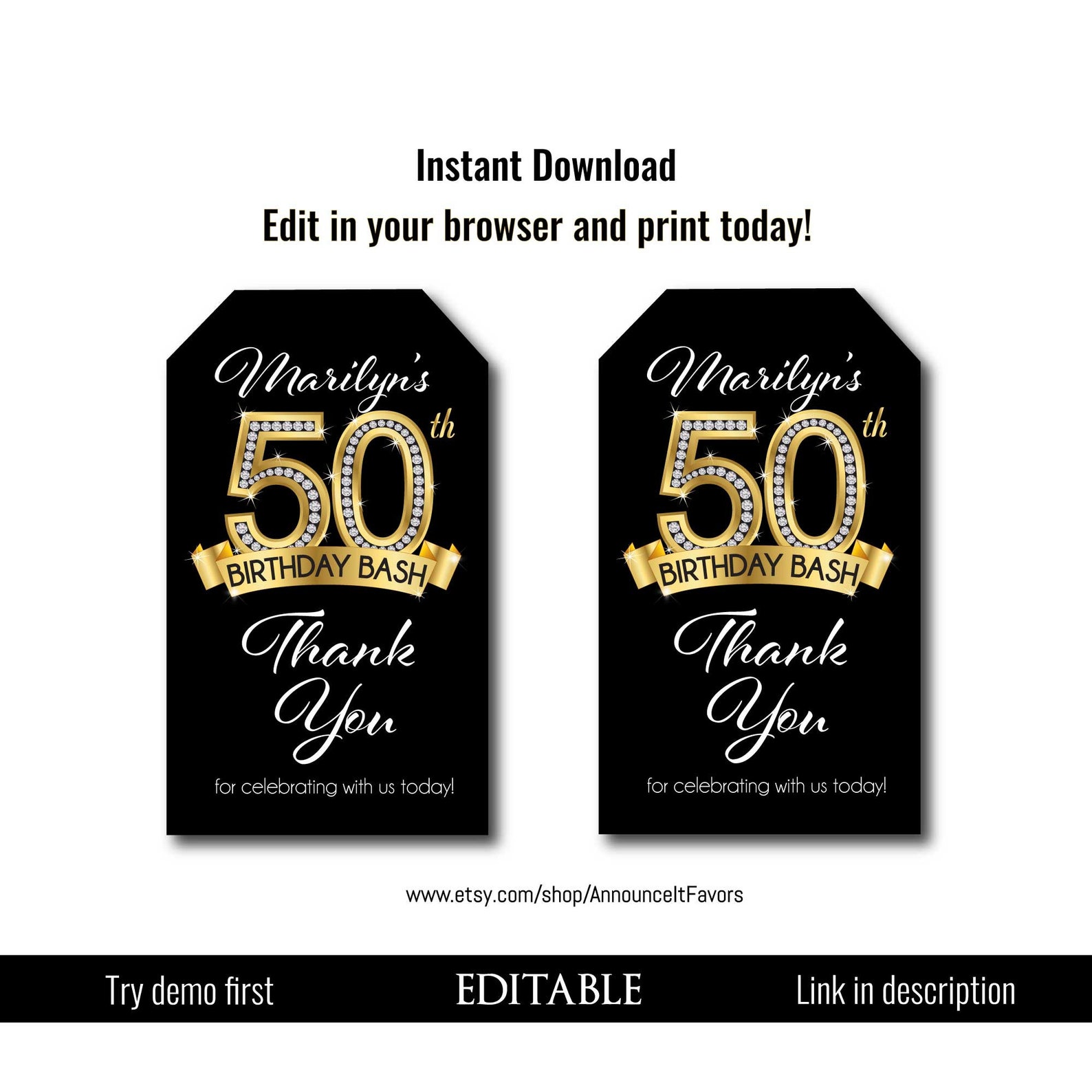 50th Birthday Favor Tags 50th Birthday Thank You Tags - Etsy