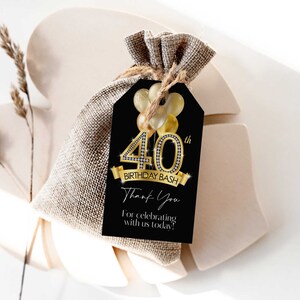 40th Birthday Favor Tags, 40th Birthday Thank You Tags Printable, 40th ...