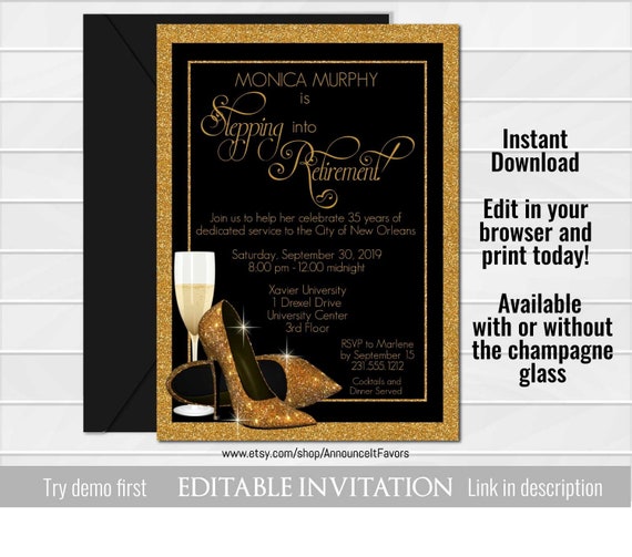 Retirement Party Invitation, Retirement Invitation for Women, Gold ...
