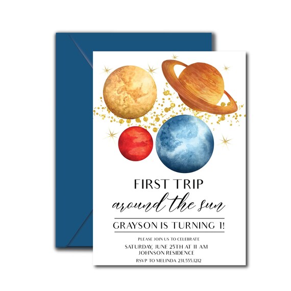 First Trip Around the Sun Birthday Invitation, Space Birthday ...