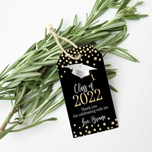 Black and Gold Graduation Thank You Tags, Digital Download, Graduation ...
