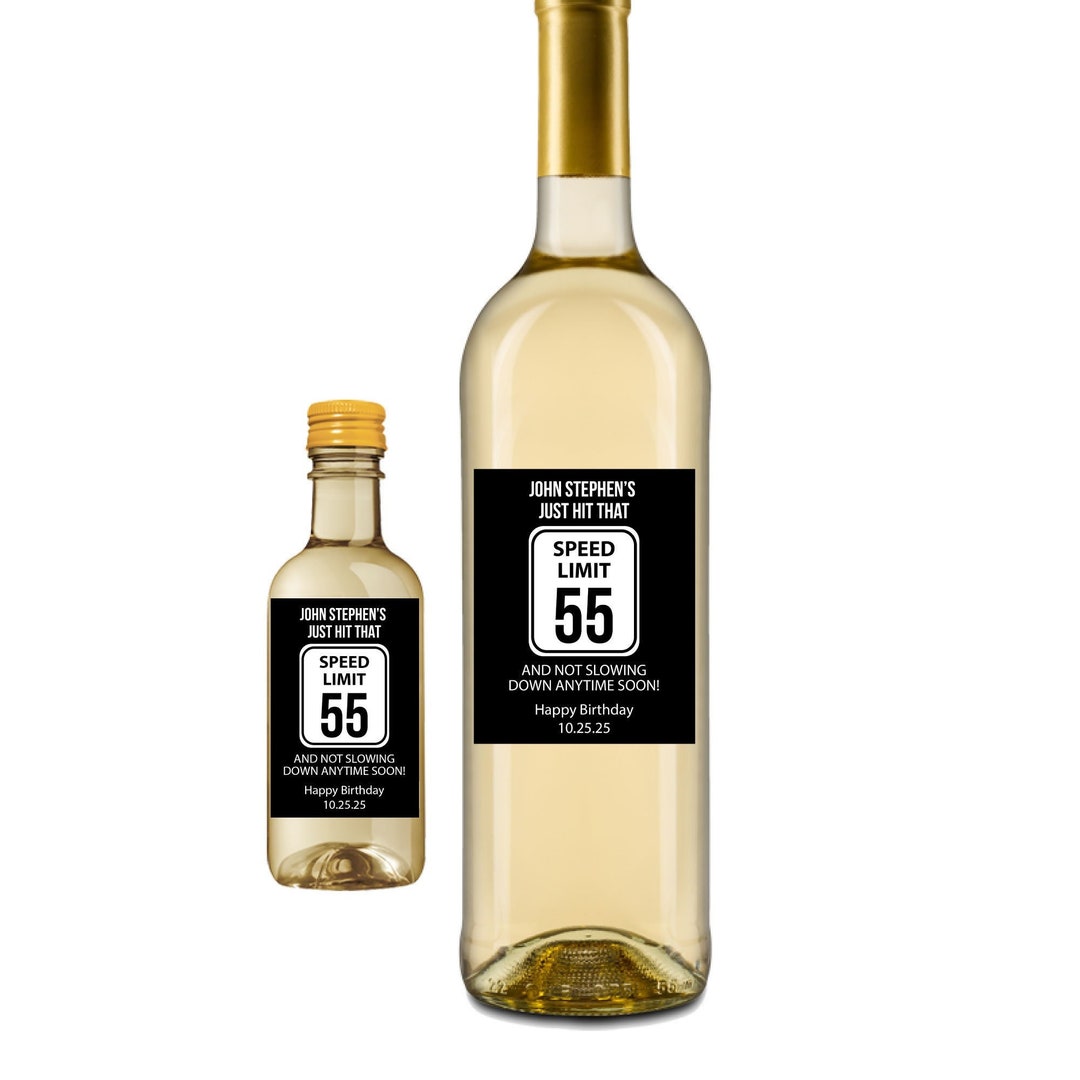 55th Birthday Wine Labels, Speed Limit 55 Birthday Wine Label - Etsy