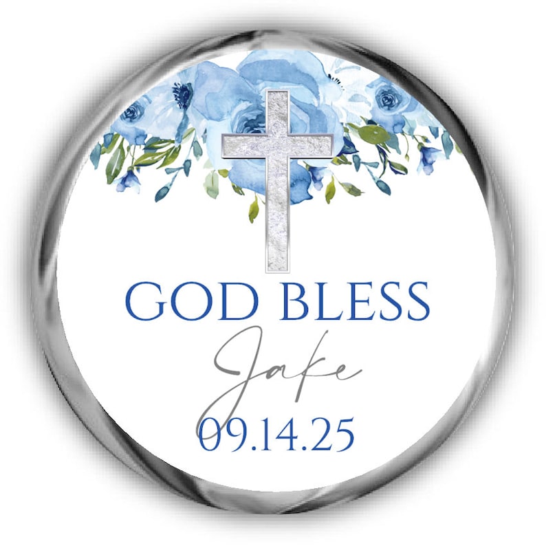 Blue Baptism Stickers Baptism Kisses Labels Blue God Bless - Etsy