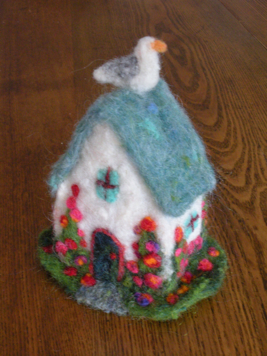 Needle Felted Cottage With Its Own Garden and a Bird on the - Etsy