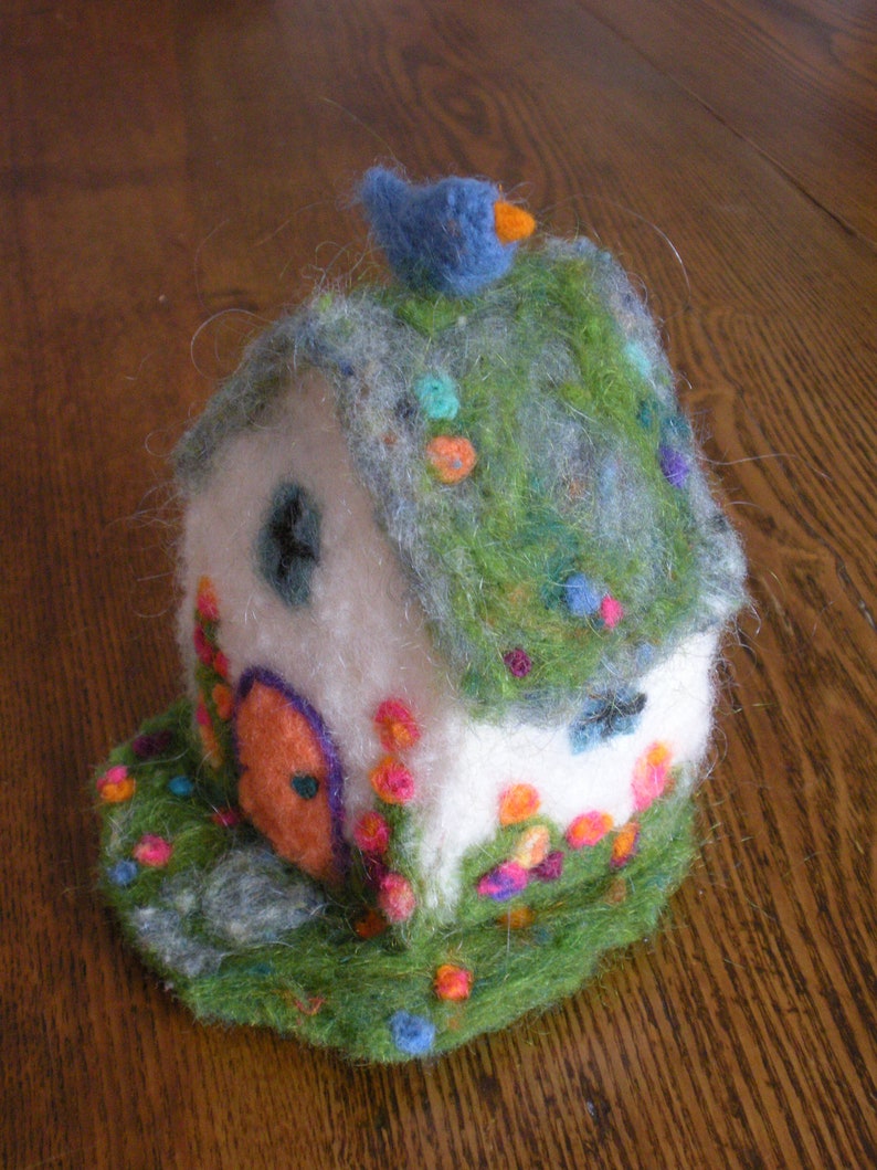Needle Felted Cottage With Its Own Garden and a Bird on the - Etsy