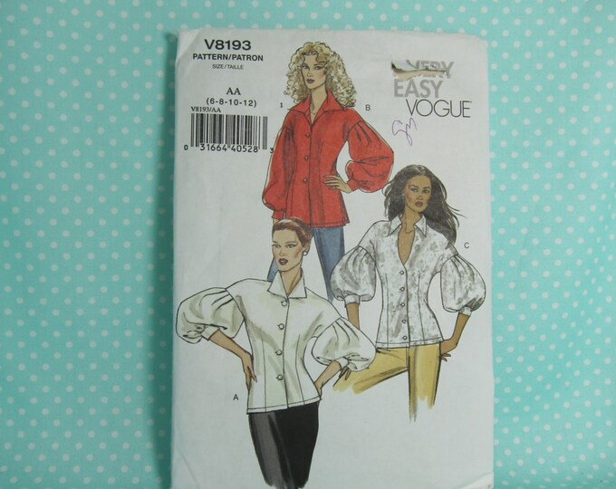 Vogue Top. Vogue 8193. Size:6-12-16. Very Easy Vogue. Pleated Sleeves ...