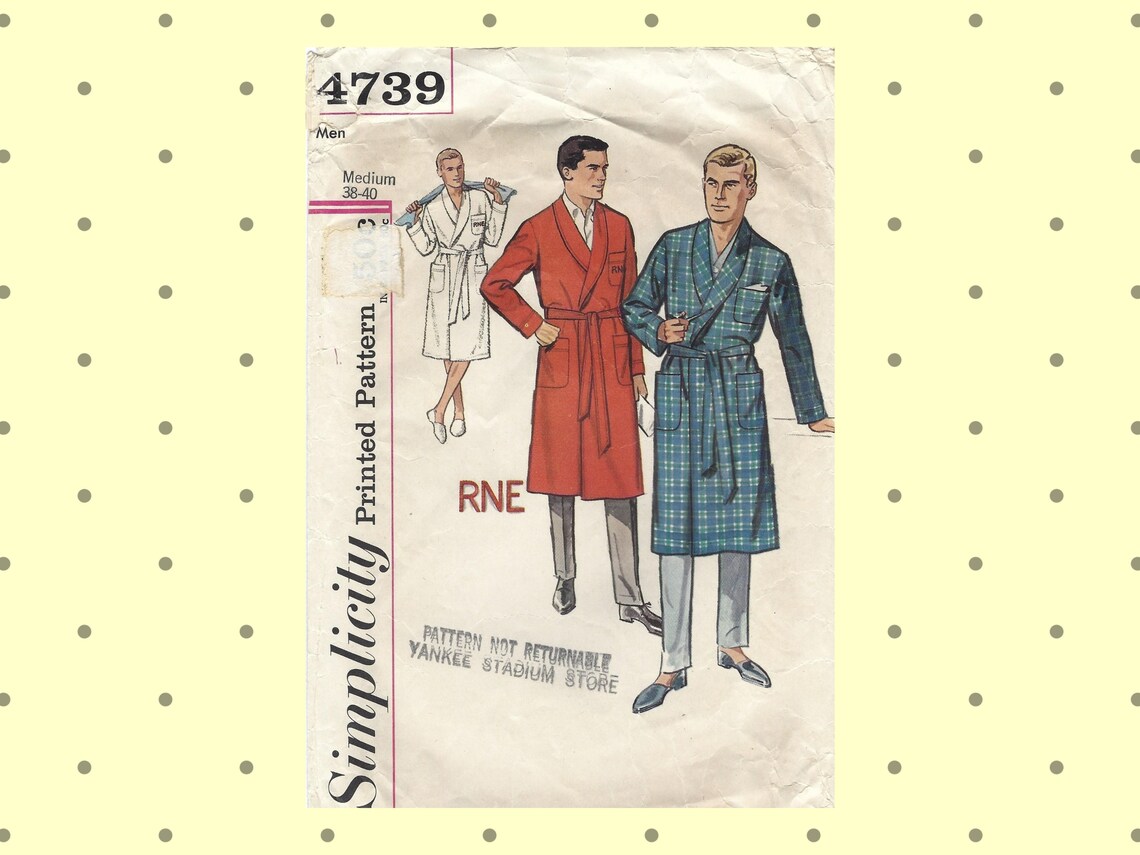Vintage Simplicity 4739 Men's Robe Size 38-40 Chest 1963. - Etsy