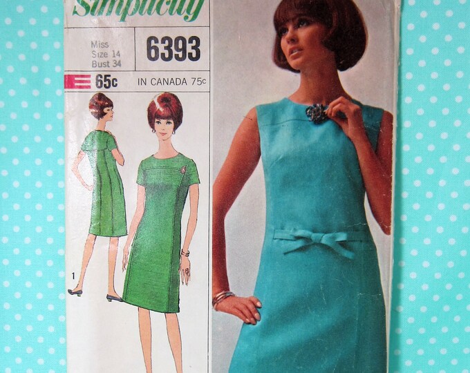 Simplicity 6393 Dress Pattern From 1966 in Size 14, Bust 34, Great for ...