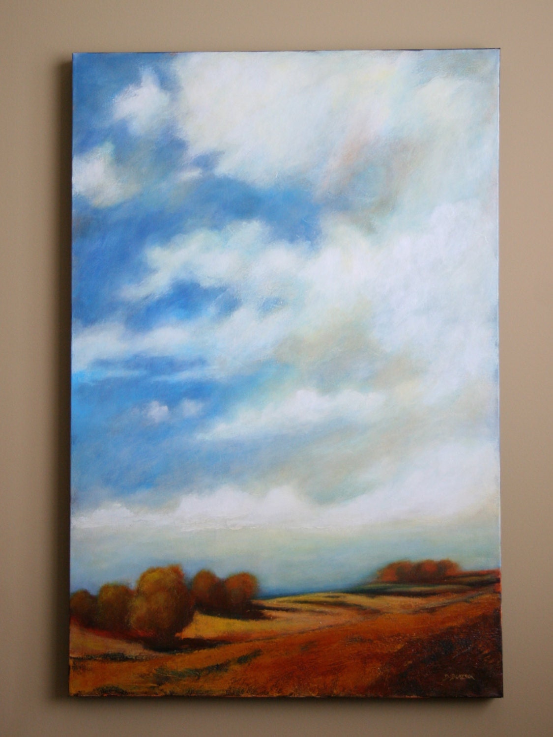 24x20x1.5 Original acrylic landscape painting with a distant tree line ...