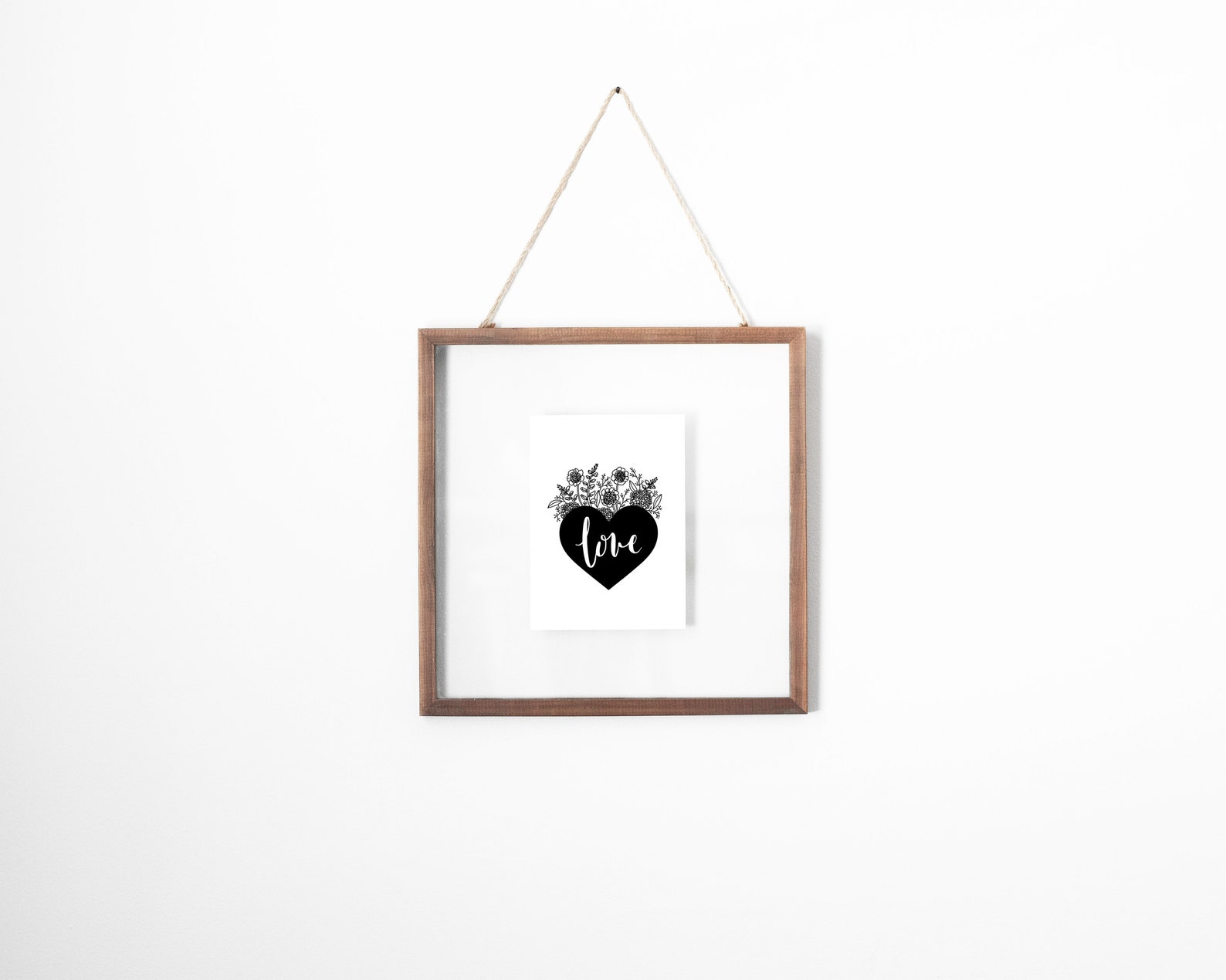 Printable Hand Lettered Floral Heart Love, Hi Res Wall Art, Black and ...