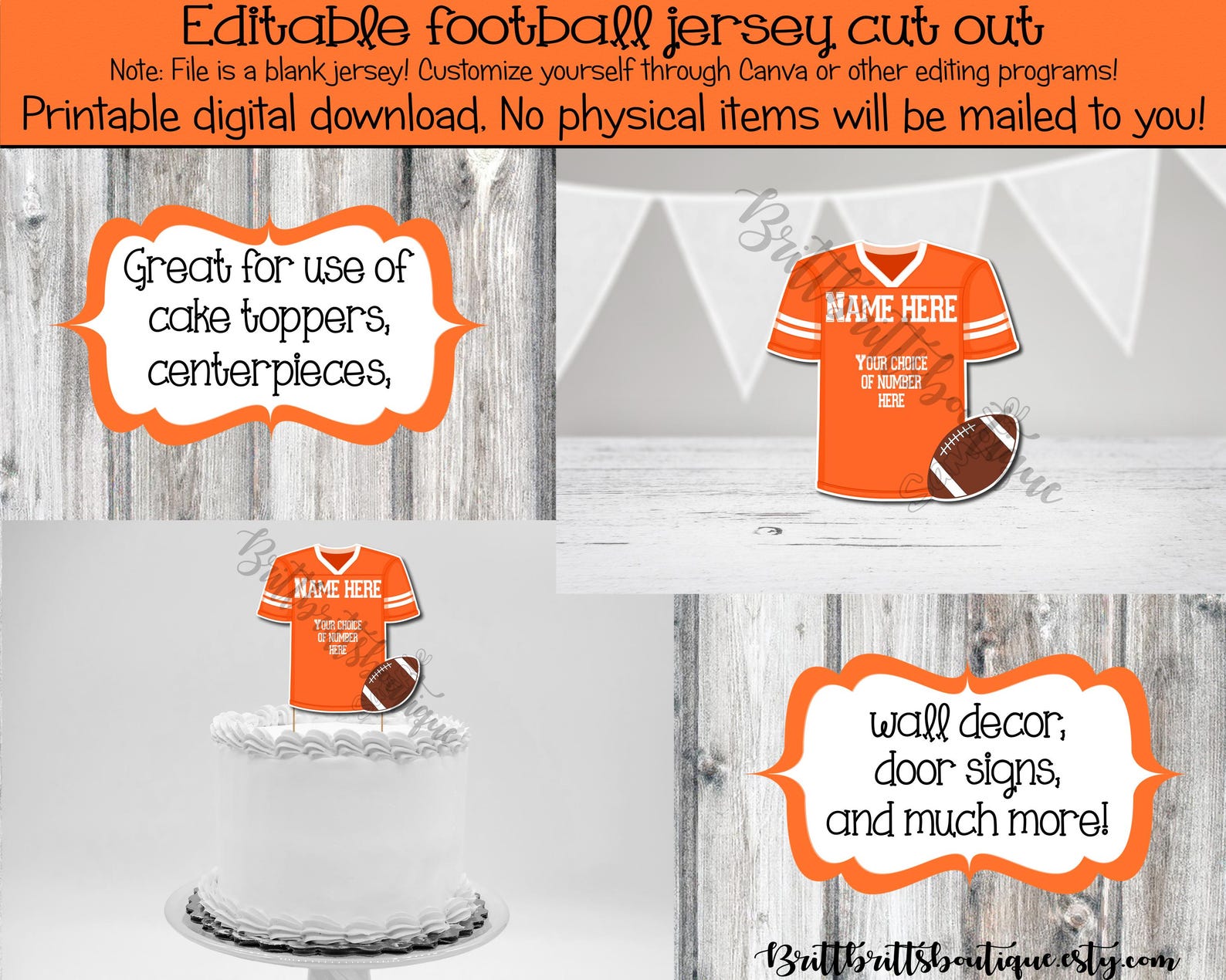 Custom Football Cake Topper Football Centerpieces Sport Themed Party ...
