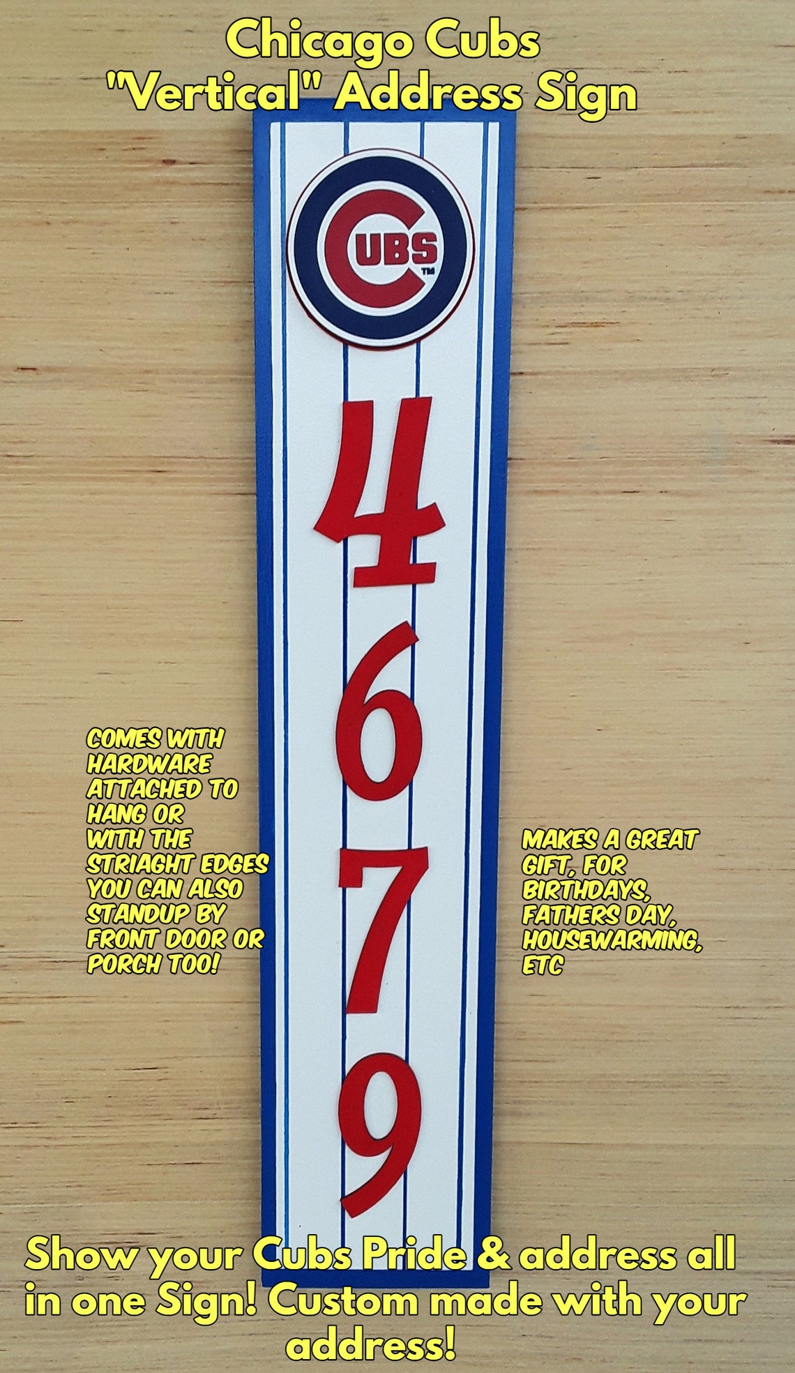 CHICAGO CUBS Address Sign vertical Style. Made With Your - Etsy