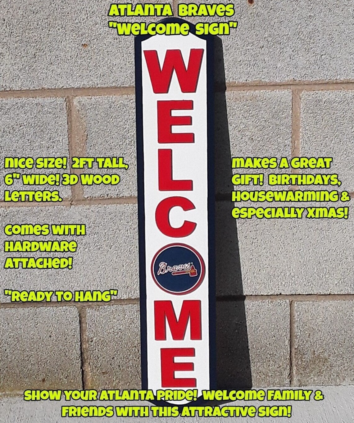 Atlanta Braves WELCOME Wood Sign /atlanta Braves Decor/atlanta - Etsy