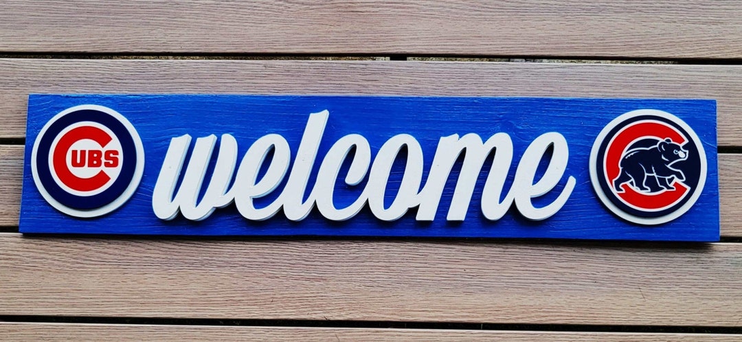 Chicago Cubs "crawling Cub & Cubbie" Welcome Sign Wood Decor Sign ...