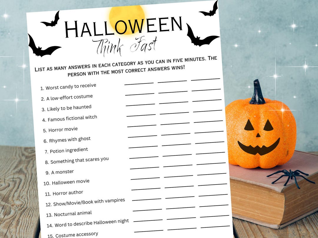 Halloween Think Fast Printable Game Digital Download - Etsy