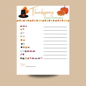 Thanksgiving Emoji Pictionary Printable Game Digital Download - Etsy