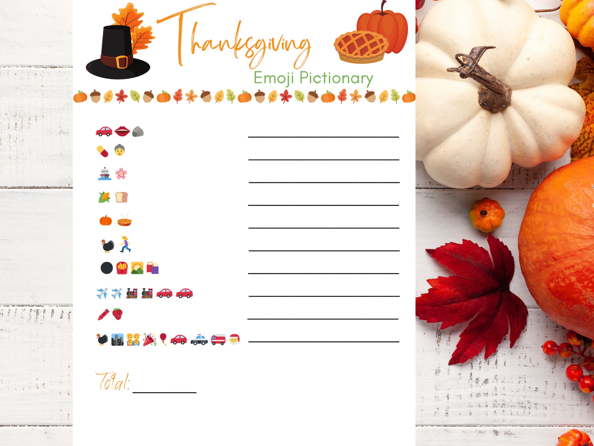 Thanksgiving Emoji Pictionary Printable Party Game Digital - Etsy