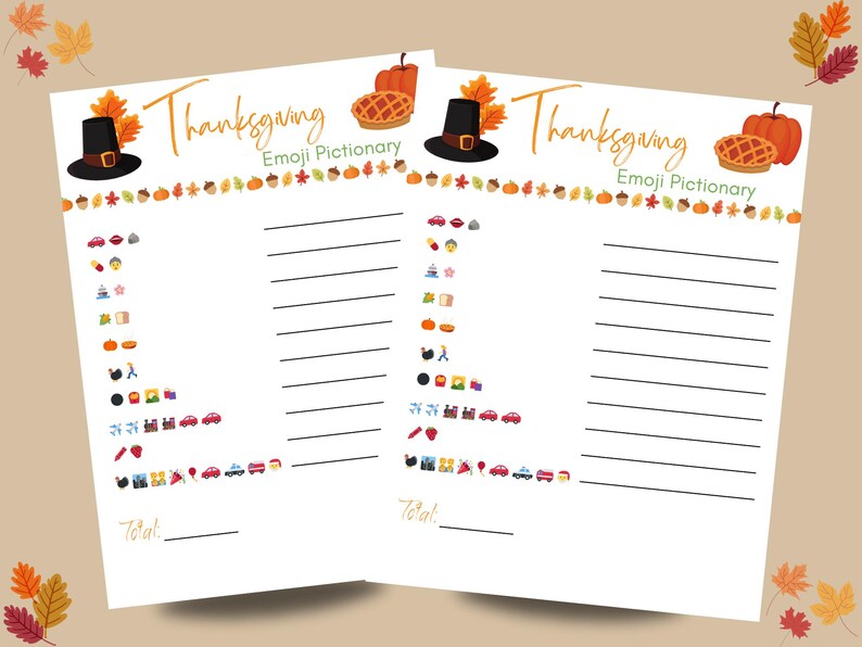 Thanksgiving Emoji Pictionary Printable Game Digital Download - Etsy