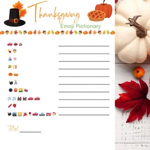 Thanksgiving Emoji Pictionary Printable Game Digital Download - Etsy