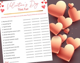 Think Fast Valentine's Day Edition Love Themed Printable Group Party ...