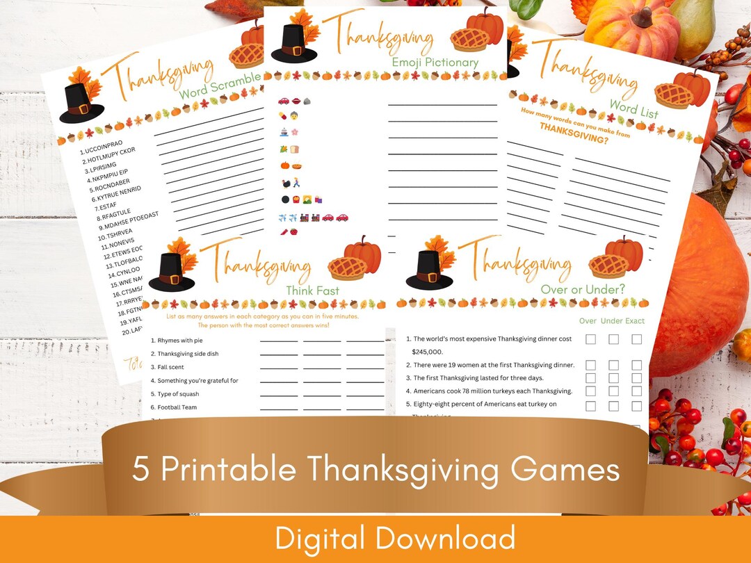 Thanksgiving 5 Printable Party Games Bundle Digital Download Family ...
