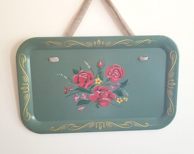 Hanging Floral Sage Tin Tray, Vintage Tin Trays, Repurposed Metal Trays ...