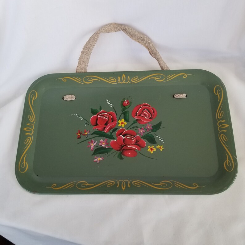Hanging Floral Sage Tin Tray, Vintage Tin Trays, Repurposed Metal Trays ...