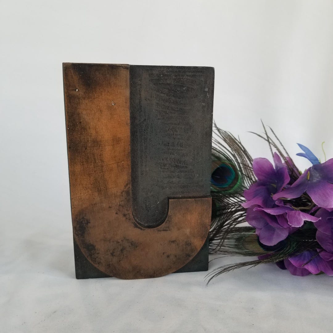 Wood J Letterpress Block, Initial J Decor, J Gifts, 6 3/4", Vintage ...