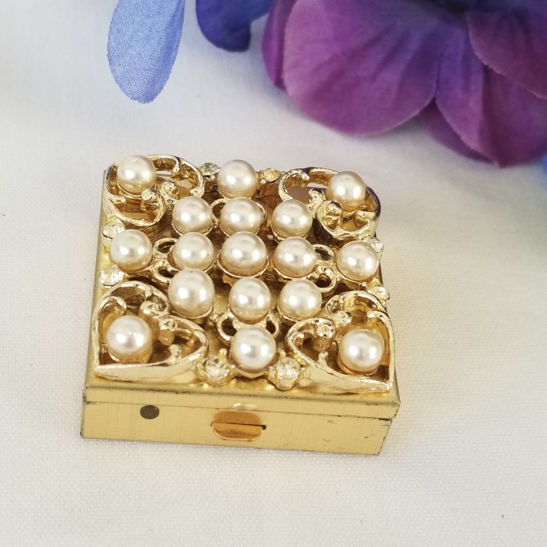 Vintage MCM Pill Box Pearls & Crystals Travel Purse Pill - Etsy
