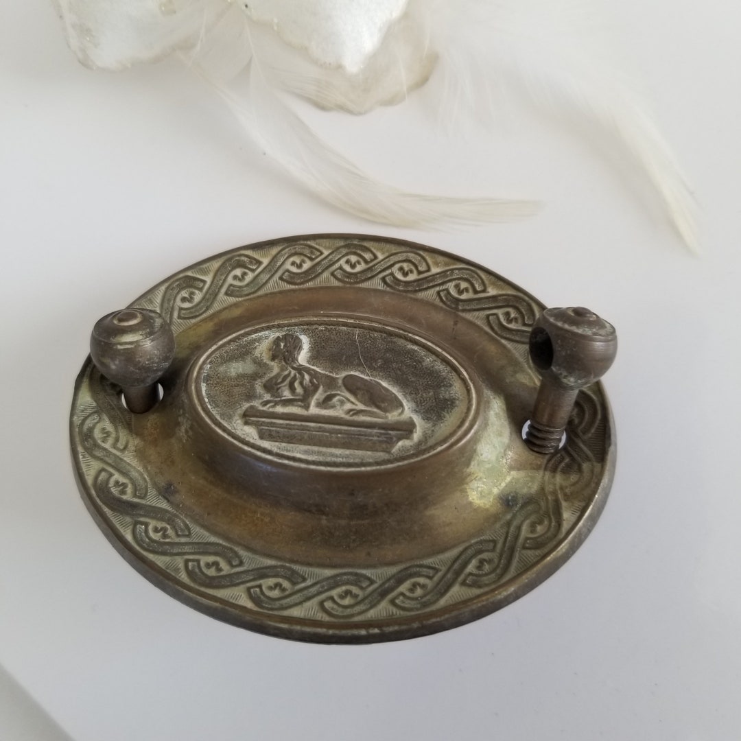 Antique Single Sphinx Brass Oval Drawer or Cabinet Backplate, No Pull ...