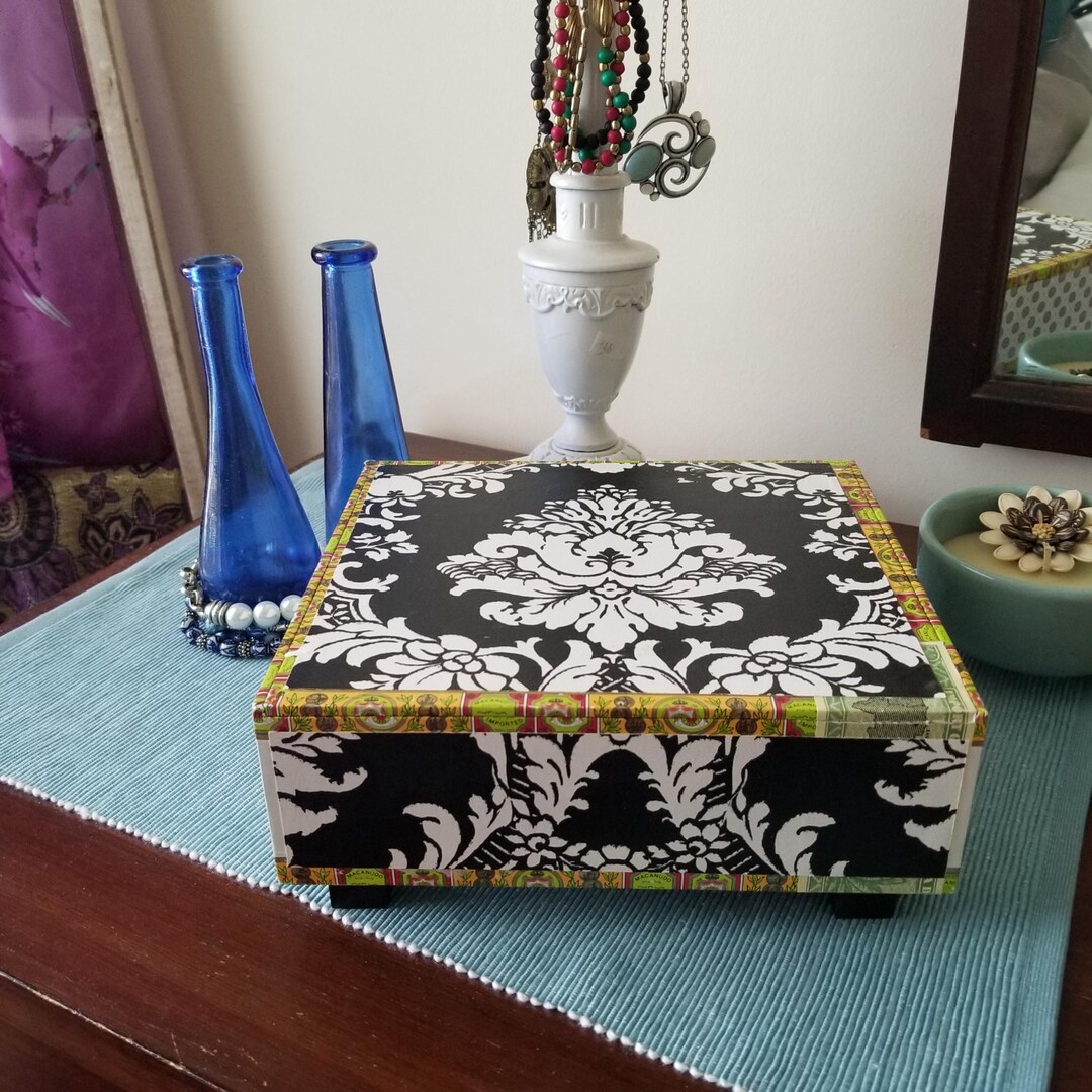 Damask Trinket Keepsake Altered Cigar Box, Memory or Gift Box, - Etsy