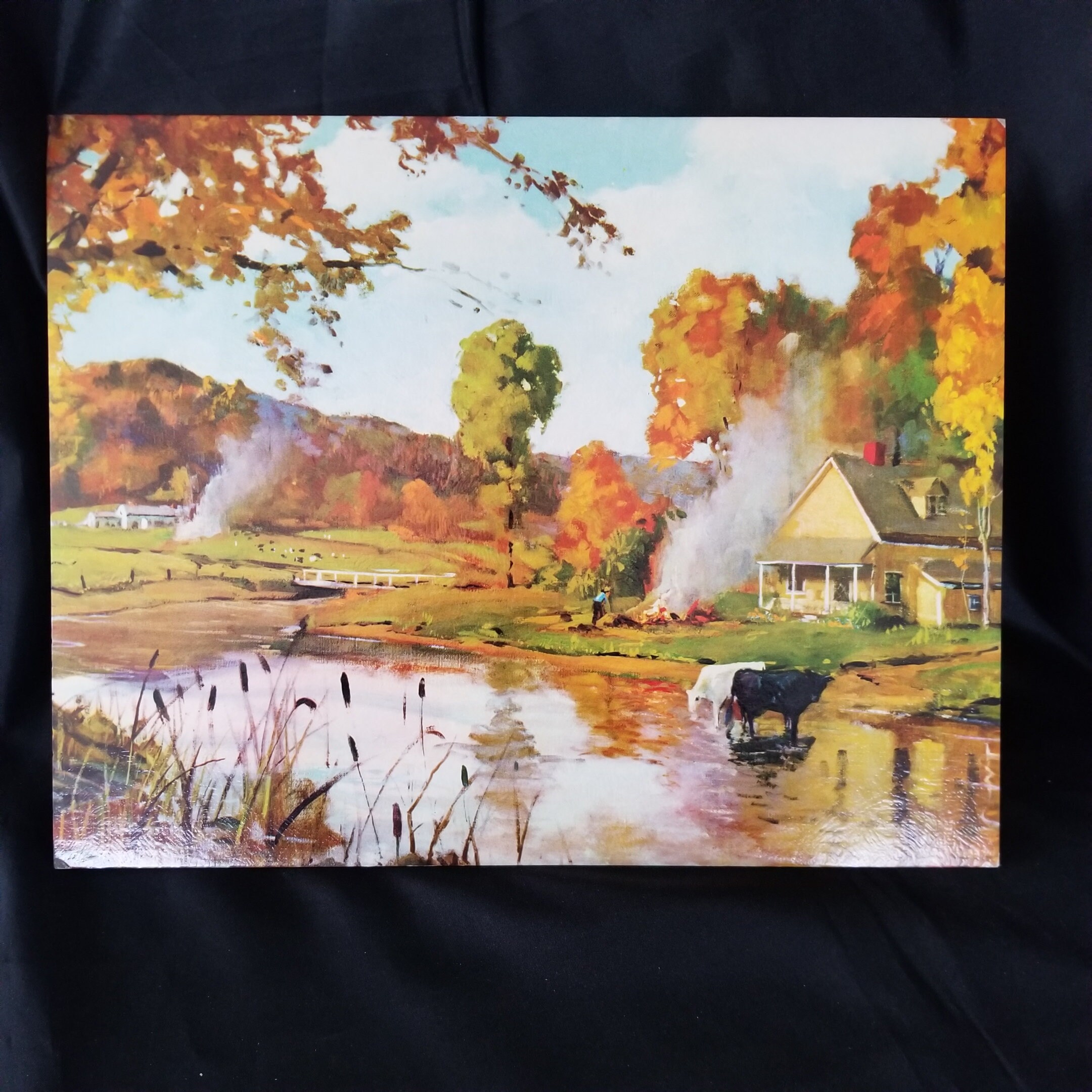 Fall Country Scene Lithograph Print by Graule, Farmer Landscape Decor ...