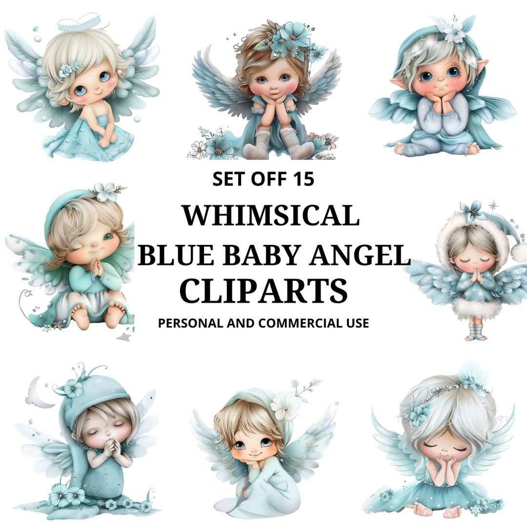 Blue Baby Angel Bundle Set - a Watercolor Bundle - Clipart Design ...