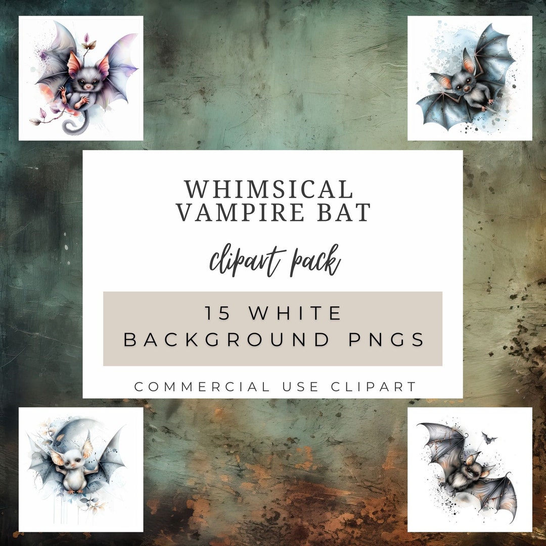 Cute Vampire Bat Bundle Set - a Watercolor Bundle - Clipart Design ...