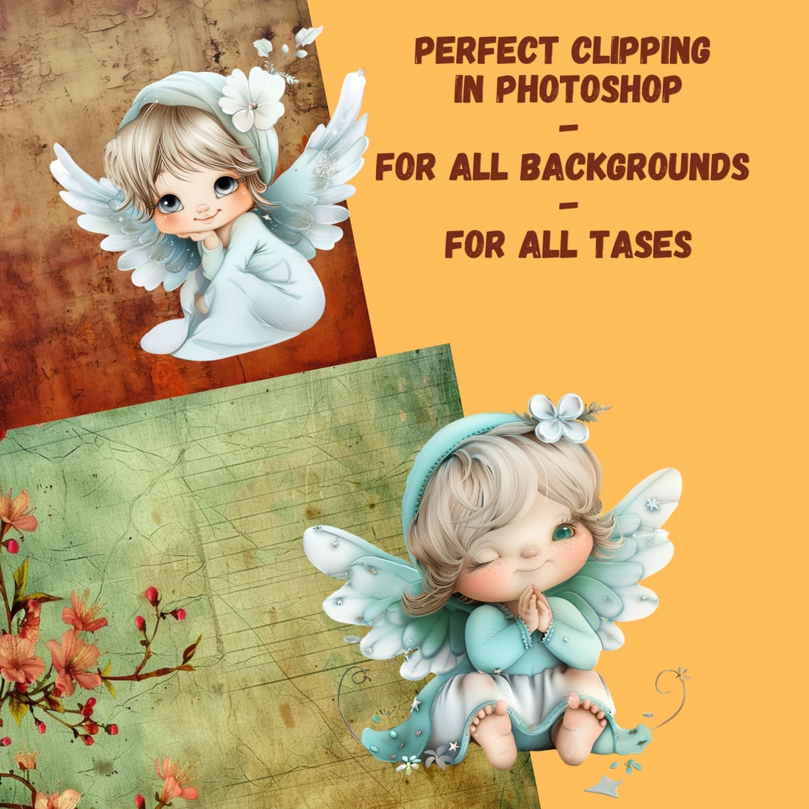 Blue Baby Angel Bundle Set - a Watercolor Bundle - Clipart Design ...