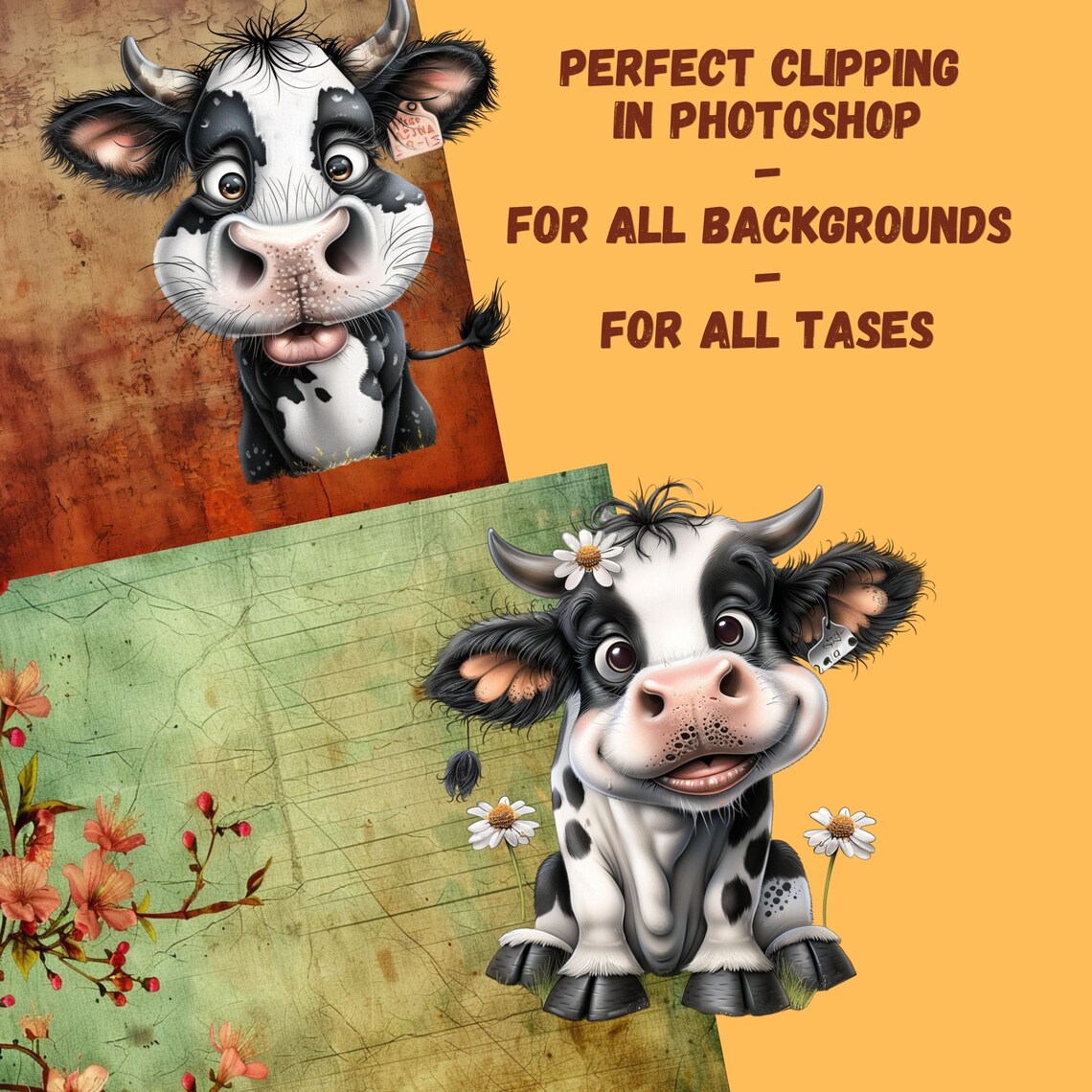 Wacky Cow Bundle Set - a Watercolor Bundle - Clipart Design - Instant ...