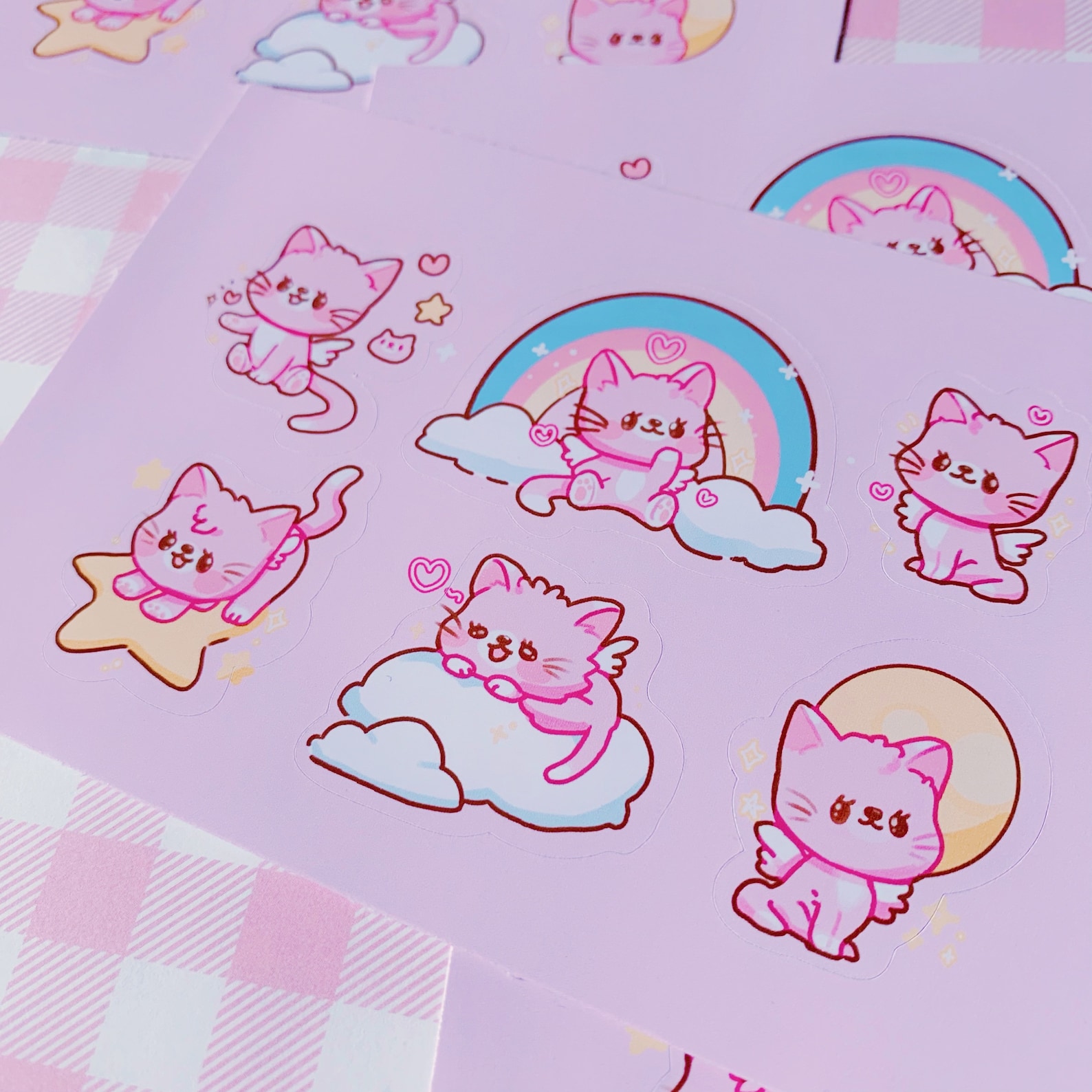 Cherry Kitty Stickers Cute Pink Cat Deco Sticker Sheet Sakura - Etsy