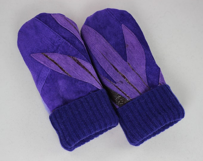 Turquoise Teal Aqua Suede Palm Mittens, Fair Isle Mittens, SMALL ...