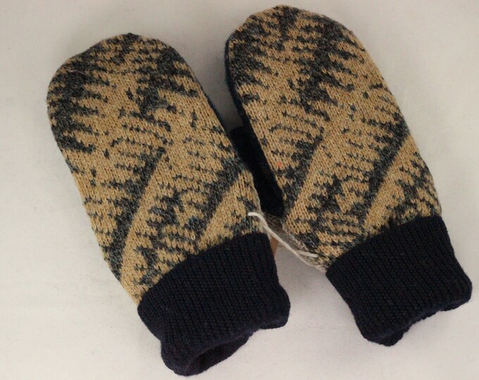 LARGE Mittens Camel and Navy Blue Mittens - Etsy