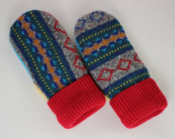 Turquoise Teal Aqua Suede Palm Mittens, Fair Isle Mittens, SMALL ...