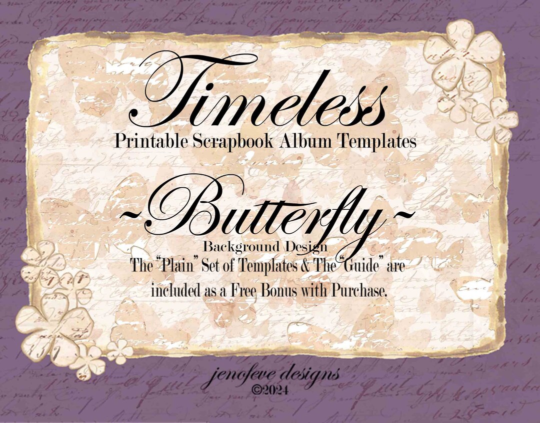 Timeless ~ BUTTERFLY, VINTAGE SCRIPT, & Plain~ Printable Scrapbook ...