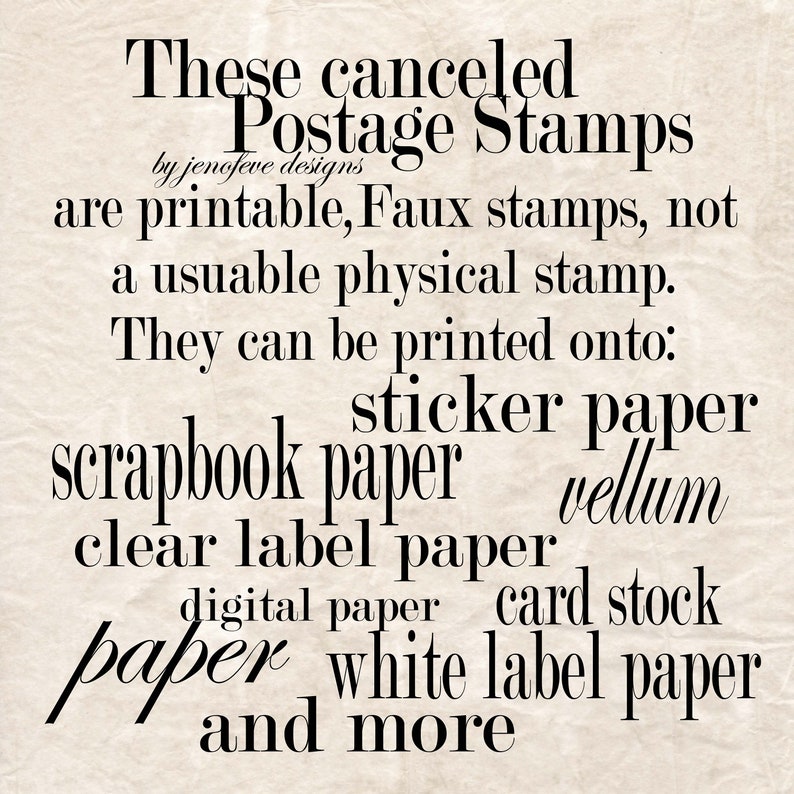 Faux Postage Stamps printable Embellishments Jenofeve - Etsy