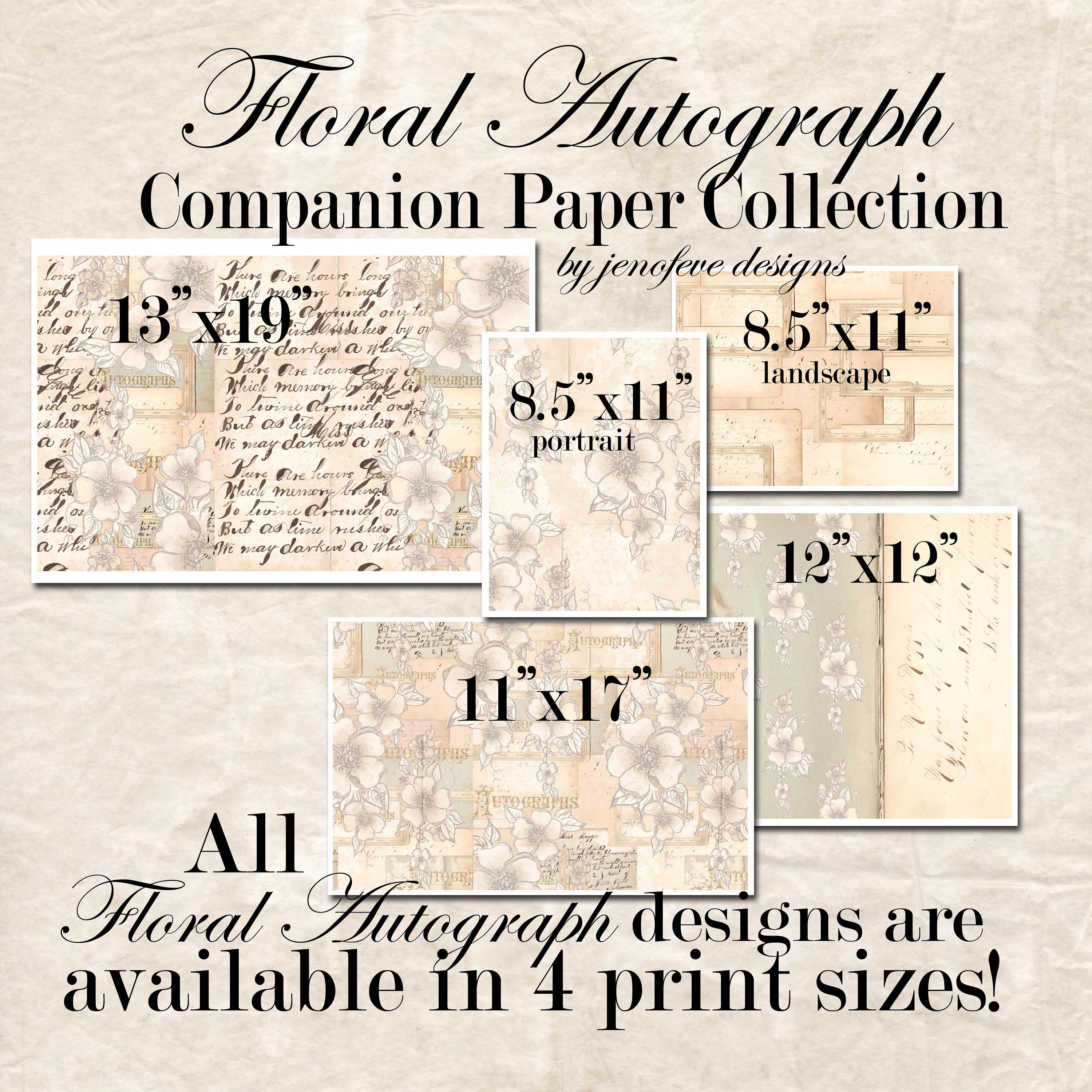 Floral Autograph Companion Collection Printable Papers by - Etsy