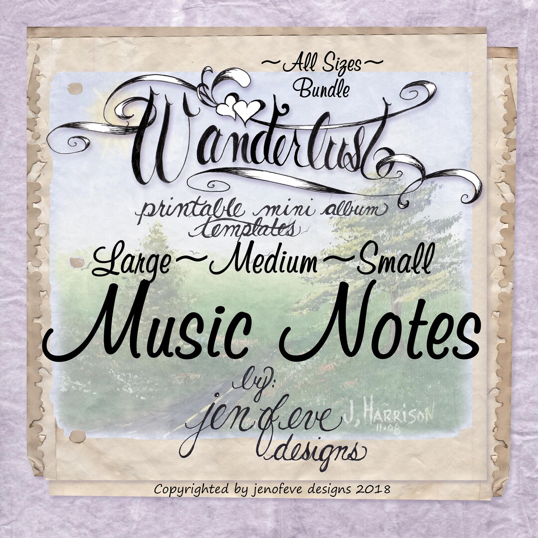 Wanderlust~music NOTES & Plain~all Sizes Bundle~printable Mini Album ...