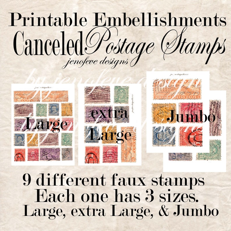 Faux Postage Stamps printable Embellishments Jenofeve - Etsy